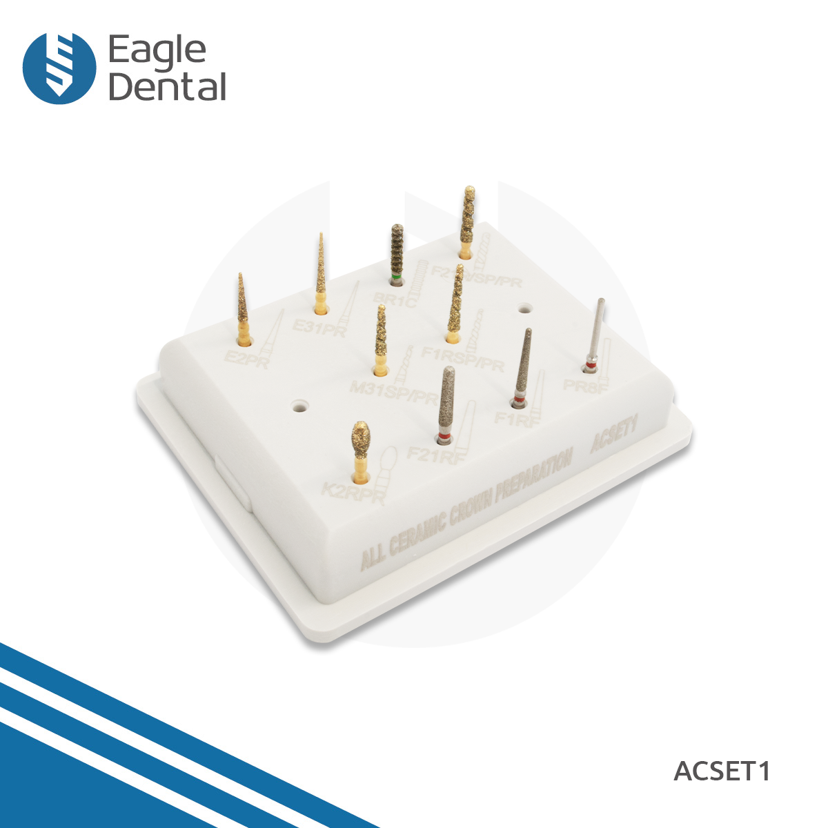 Gold burs kit: All-ceramic crown preparation – Eagle Dental Burs